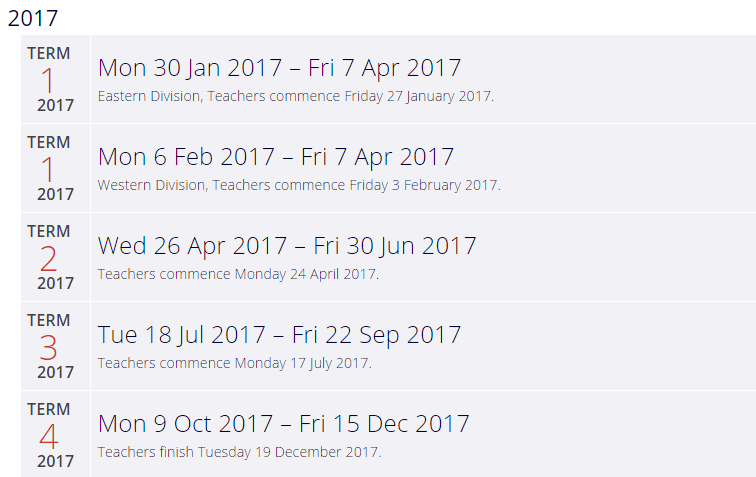 2017 School Term Dates For Each State & Territory in Australia - School Mum