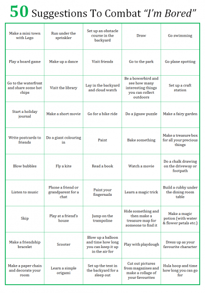 50 Ways to Combat "I'm Bored" These Holidays (With Printable) | School Mum